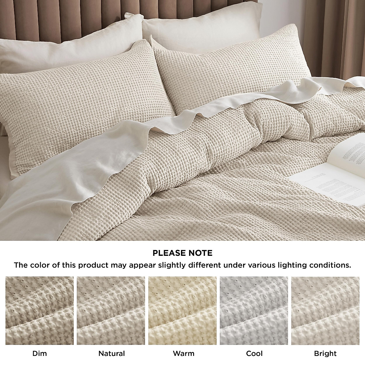 Bedsure Cotton Duvet Cover Queen Size - 100% Cotton Waffle Weave Beige Duvet Cover Queen Size, GentleSoft™ and Breathable Bedding Set for All Season, 3 Pieces, 90"x90"