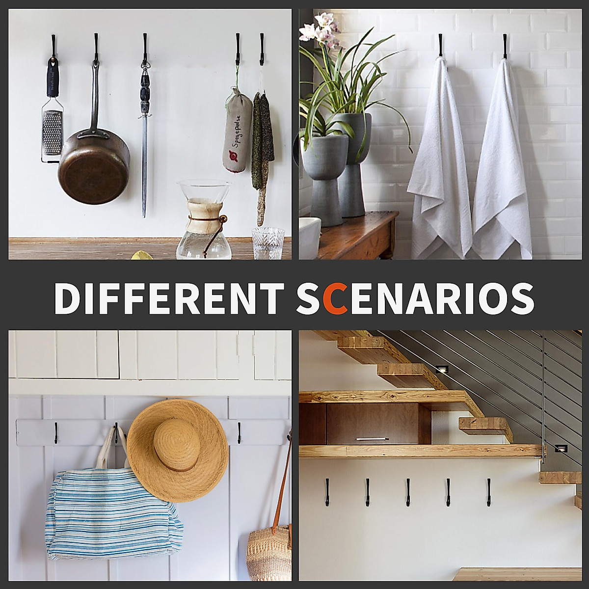 SARIHOSY Wall Hooks,Coat Hooks Wall Mount, Heavy Duty Entrance Hall Hook Rack, Metal Wall Hooks Holder for Hanging Clothes, Hats, Bags, Towels, Keys (5PCS/Set