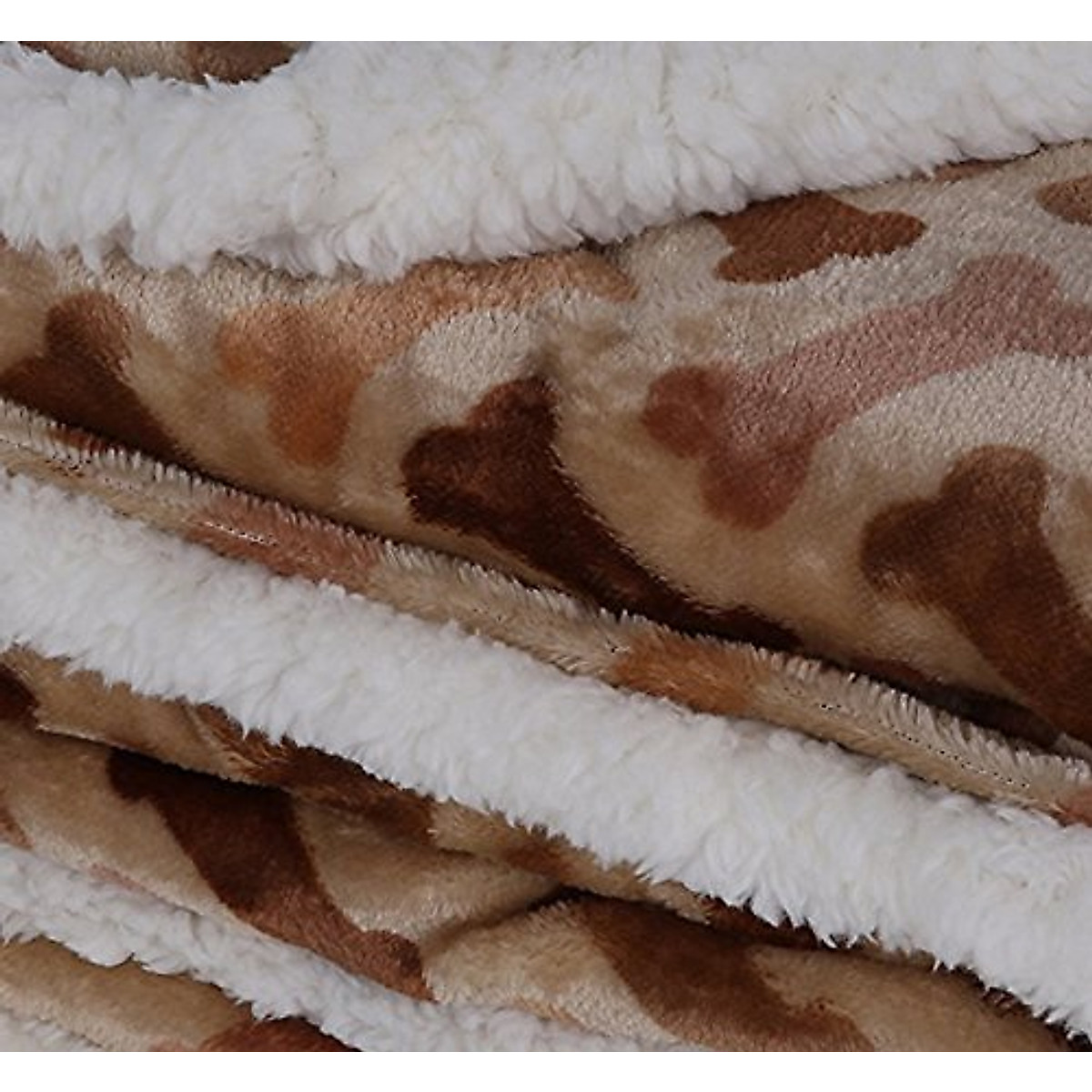 Longrich Flannel Dog Bone Print & Ultra Soft Sherpa Throw Blanket, 60" L X 50" W, Taupe