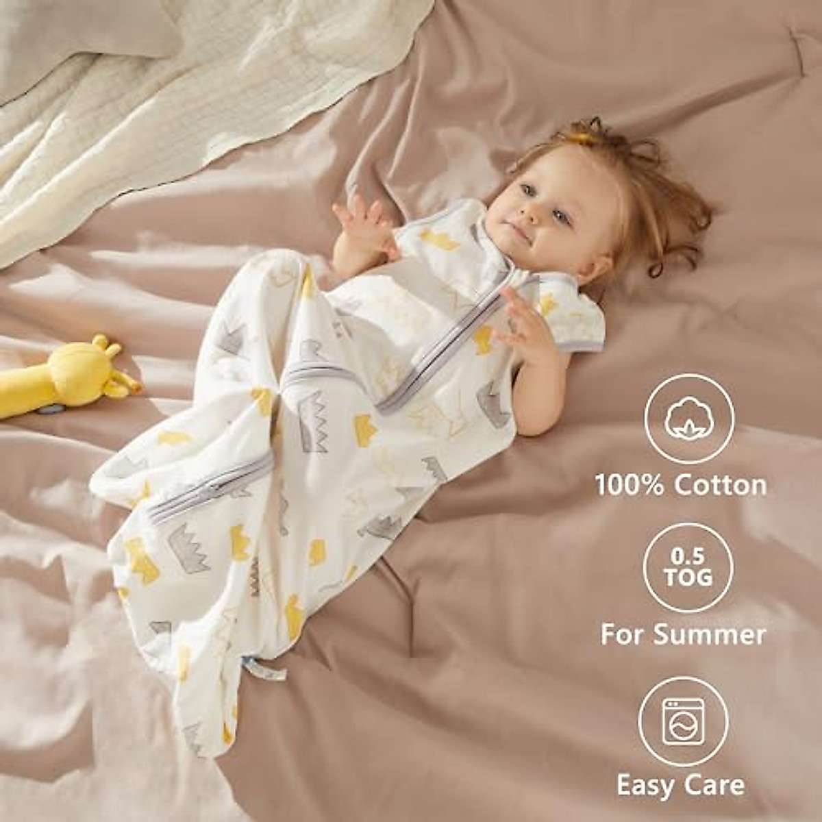 TILLYOU Sleep Sack 2 Pack - Baby Wearable Blanket with 2-Way Zipper, Extra Soft Cotton Sleeveless Sleeping Bag for Infants, Gray Grown, 18-24 Months