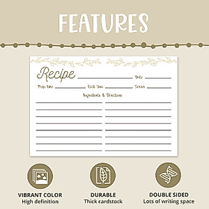 Dekali Designs Rustic Recipe Cards 4x6 Inches (50 Pack) Double Sided Index Cards with Cute Floral Design