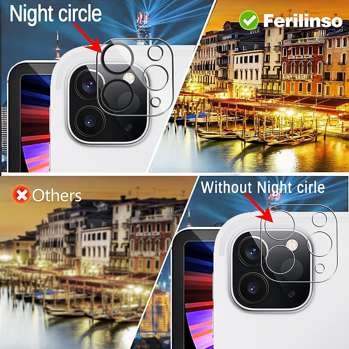 Ferilinso Designed for iPad Pro 12.9 Inch Screen Protector Accessories 2022 2021 2020 4th 5th 6th Generation 2 Pack Tempered Glass with 2 Pack Camera Lens Protector 9H Hardness Face ID Suitable