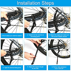 FORTOP Bike Kickstand, Adjustable Aluminum Alloy Bicycle Support Kick Stand Fit for 22'' 24'' 26'' 27.5'' 29'' Inch Mountain Bike/BMX/MTB/City Commuter Bike/Sports Bike/Adult Bike/Road Bike