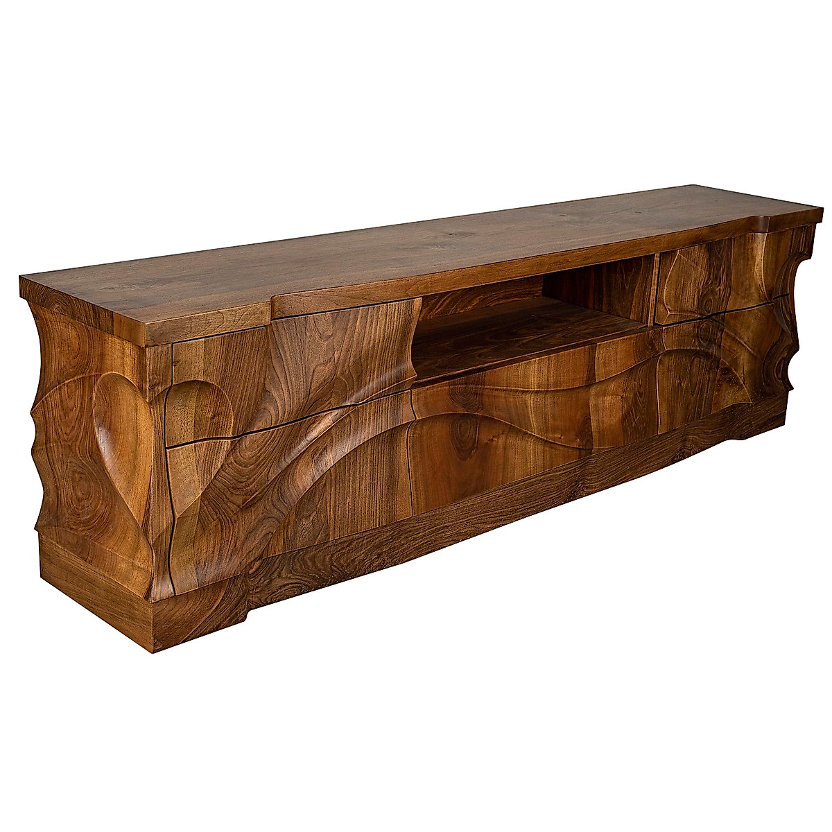 Angora Zara TV Unit - Mid Century Modern Style | 100% Black Walnut Wood Entertainment Stand for TVs up to 80 Inches | Natural Walnut Wood Furniture Made in Turkey