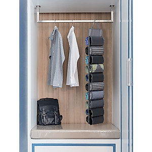 2 Pcs Clothes Closets Roll Holder- Hanging Closet System Closet Space Saver Clothes Organizer with 20 Roll Independent Compartments for T-Shirts Leggings Underwear Bras Socks (Gray, Double Sided)