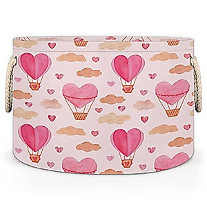 Valentine's Day Heart Pattern (6) Large Round Baskets for Storage Laundry Baskets with Handles Blanket Storage Basket for Bathroom Shelves Bins for Organizing Nursery Hamper Girl Boy