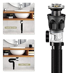 Upgraded Bathroom Sink Drain Kit, with Flexible & Expandable P-Trap Sink Drain Pipe Tube, Built-in Anti-Clogging Stopper Pop Up Drain, Suitable for 1-1/2'' OD Drain Inlets