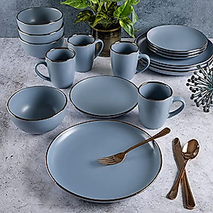 Gibson Home Rockaway Round Stoneware Dinnerware Set, Service for 4 (16pcs), Matte Blue