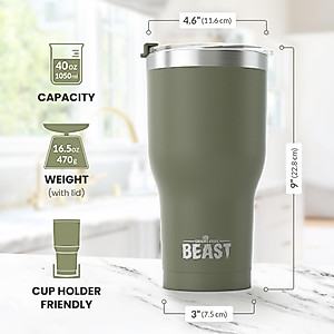 Beast 40 oz Tumbler Stainless Steel Vacuum Insulated Coffee Ice Cup Double Wall Travel Flask (Army Green)