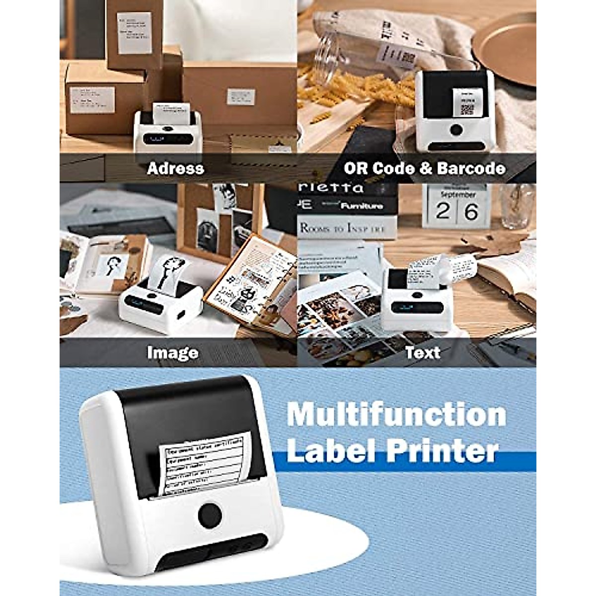 M200 Label Maker Machine - Portable Bluetooth Thermal Label Maker Printer Compatible with Android & iOS, with One Roll 40x60mm Clear Thermal Labels