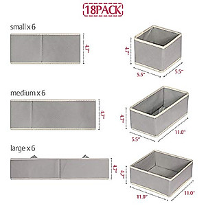 DIOMMELL Set of 18 Foldable Cloth Storage Box Closet Dresser Drawer Organizer Fabric Baskets Bins Containers Divider for Baby Clothes Underwear Bras Socks Lingerie Clothing,Grey 666