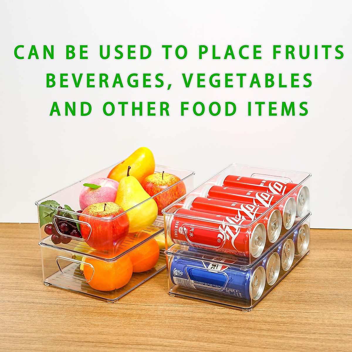 2 Pack Pantry Organization and Food Storage Bin,Stackable Clear Plastic Refrigerator Organizer Bins for Kitchen,Fridge, Cabinet Organization and Storage for Packets, Snacks, Fruit, Soda ,Spice Packets