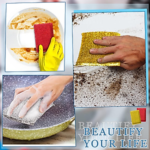 Dandat 40 Pack Steel Dish Sponge Bulk Scrub Sponge Multipurpose Kitchen Scrub Sponges Non Scratch Sponges for Household Cleaning, Dishes, Bathroom, Car, Gold Silver Blue Red