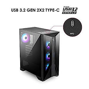 MSI MPG GUNGNIR 120R - Premium Mid-Tower Gaming PC Case - Tempered Glass Side Panel - ARGB 120mm Fans - Liquid Cooling Support up to 360mm Radiator - Vented Front Panel