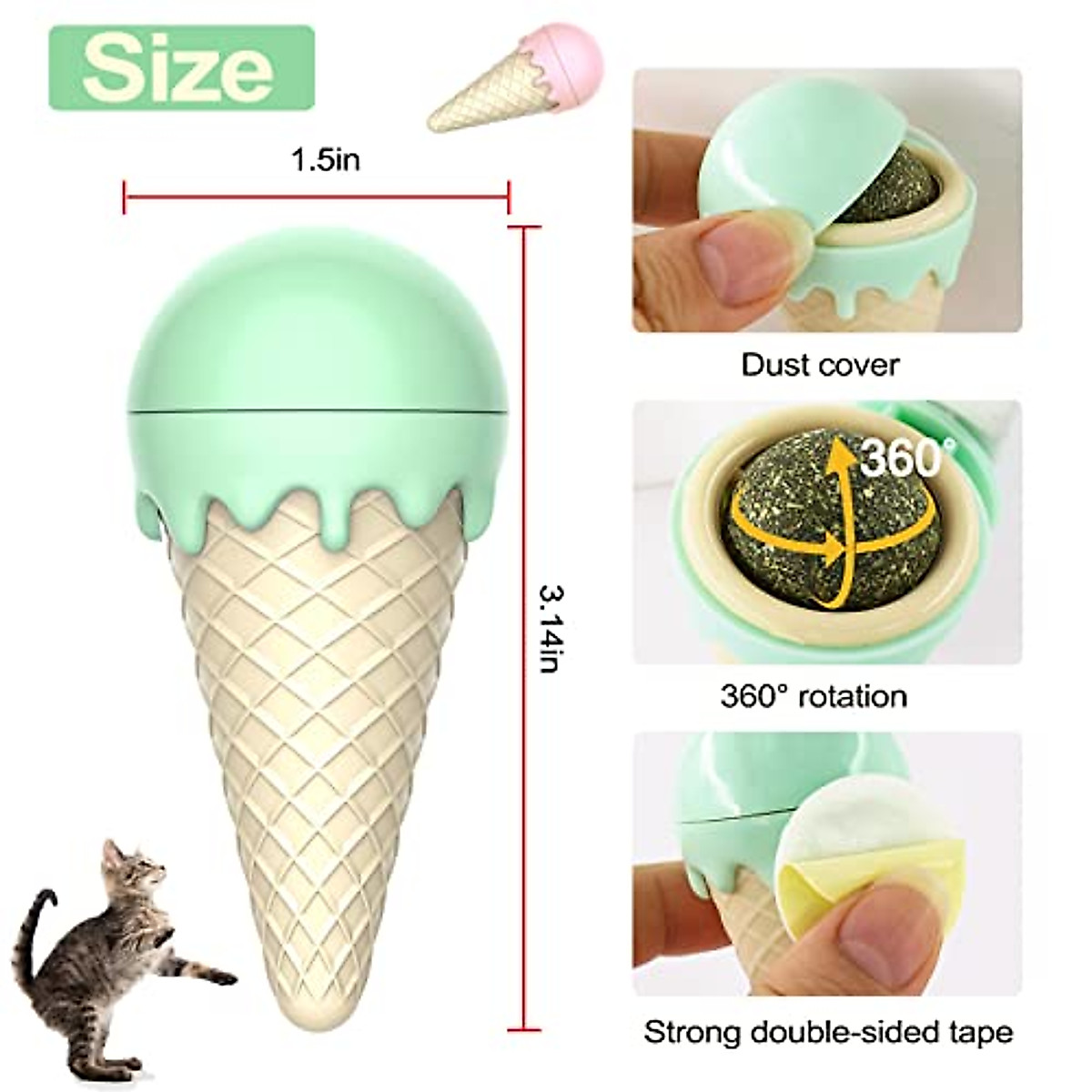 HYH Catnip Balls for Cats Wall, Self-Adhesive Magic Catnip Rollerball Wall Mounted Catnip Balls, Healthy Edible Cat Mint Chew Toy for Cleaning Teeth/Playing/Relieve Anxiety/Removal Hairball