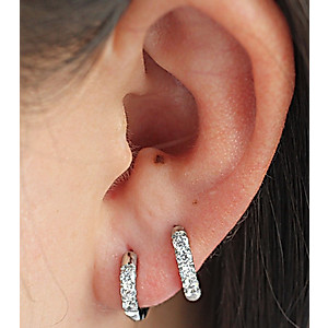 Silver Earrings Cubic Zirconia Small Hoops Stainless Steel Huggie Earrings 8mm Piercing Earrings Stainless Steel Small Hoops for Women