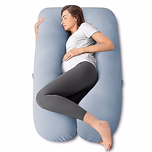 AngQi Pregnancy Pillows, U Shaped Pregnancy Body Pillow for Sleeping, 55 inch Maternity Pillow for Pregnant Women with Soft, Super Breathable Rayon Cover from Bamboo,Blue