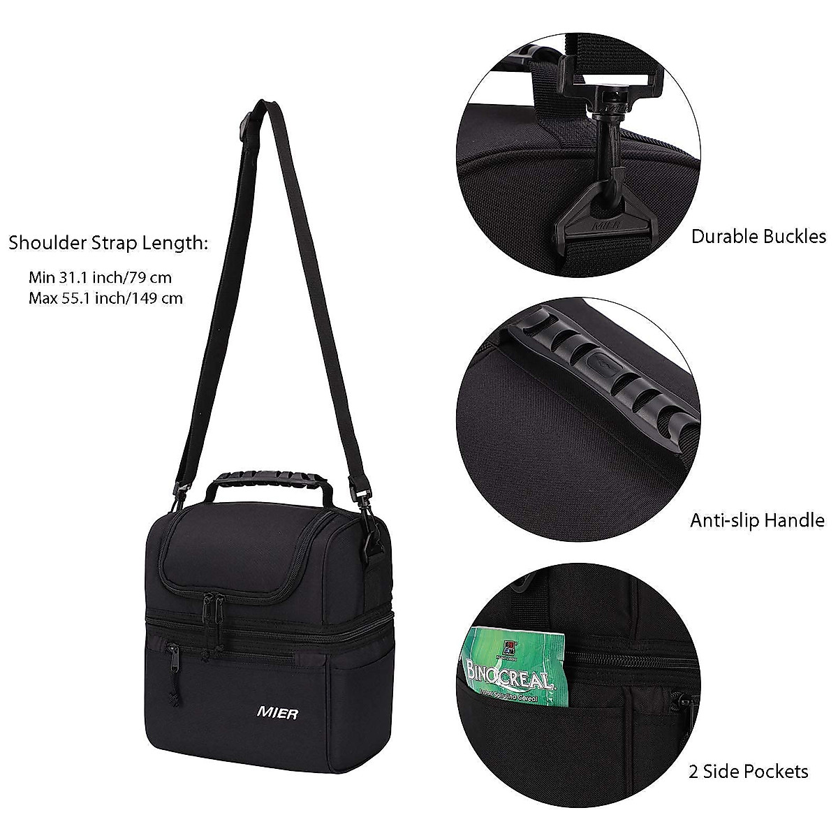 MIER 2 Compartment Lunch Bag Small Lunch Box Bundle