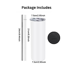 20 Oz DOUBLE STRAW Peso Pluma Stainless Steel Straight Skinny Tumbler for Sublimation Birthday Diy Gift For Women,Men, Friends