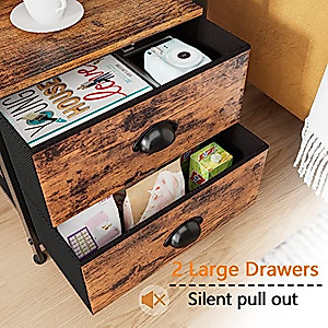 Dresser TV Stand with Power Outlets, Console Sofa Table with 7 Fabric Drawers and Shelves, Nightstand Set 2 with 2 Fabric Drawers, End Table with Open Wood Shelf, Side Table for Bedroom, Living Room