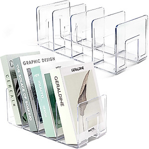 Vowcarol Book Organizer Clear File Sorter, Large Slot Acrylic Desk Organizer, Desktop File Folder Holder Organizer, Office Storage Stand Rack for Book, Envelopes, Mail, Document - 2 Pack