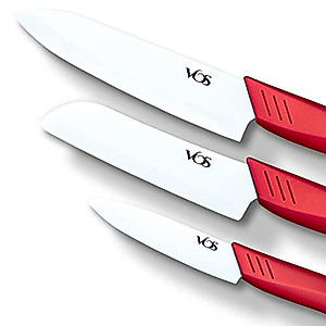 Vos Ceramic Knife Set, Ceramic Knives Set For Kitchen, Ceramic Kitchen Knives With Covers, Ceramic Paring Knife 4", 5", 6" Inch Red