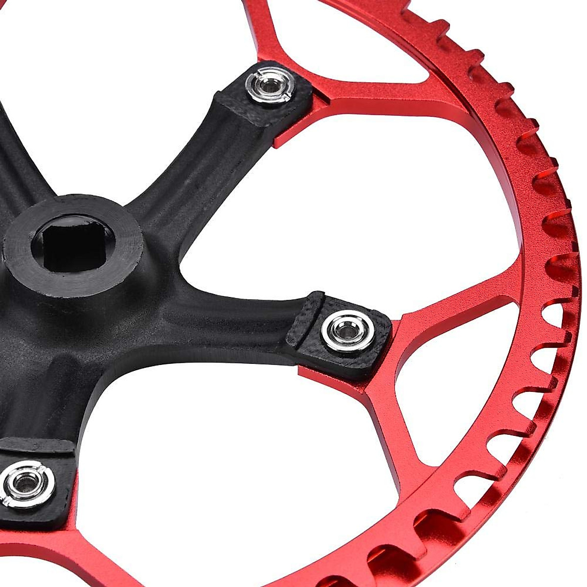 Dilwe Bike Crankset Set, 45T 47T Single Speed Crank Set with 2 Cranks for Folding Bikes Mountain Road Bike (45T-Black + Red)