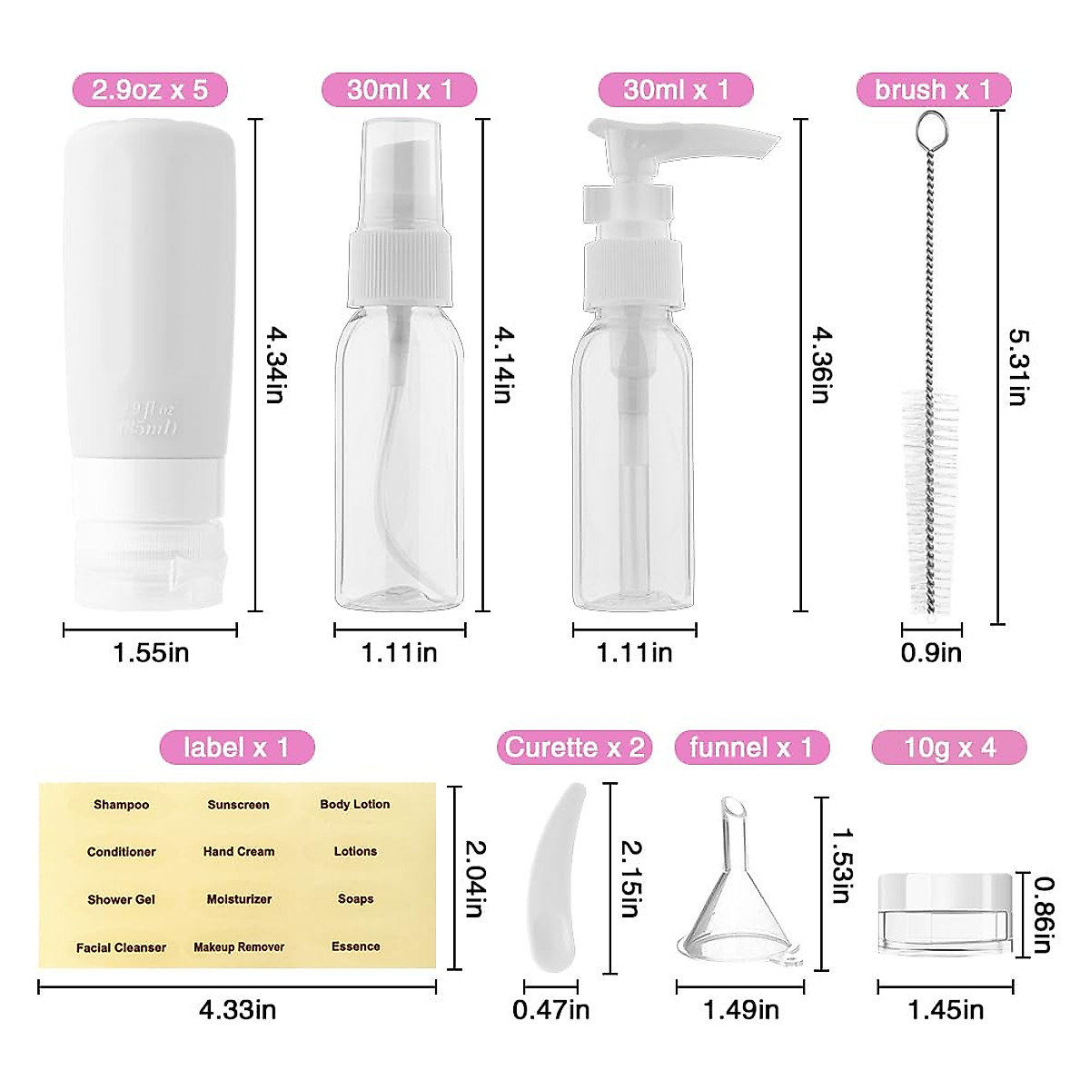 sincewo Travel Bottles Travel Containers TSA Approved Travel Size Toiletries Containers 3oz Leak Leakproof Silicone Travel Bottles for Shampoo Conditioner Lotion Face Body Wash, black2white2