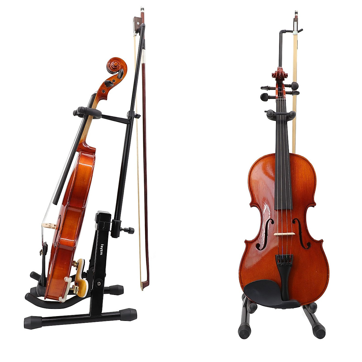Rayzm Violin Stand with Bow Holder, Adjustable Portable Folding Tripod Metal Stand for Violin/Ukulele/Mandolin, Easy Installation