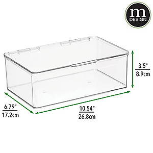 mDesign Plastic Kitchen Pantry and Fridge Storage Organizer Box Containers with Hinged Lid for Shelves or Cabinets, Holds Food, Snacks, Canned Drinks, Seasoning, Condiments, or Utensils, 2 Pack, Clear