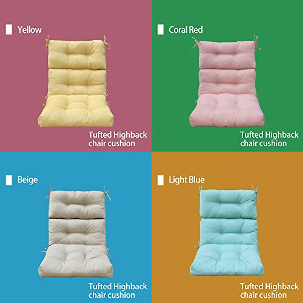 BOSSIMA Outdoor Patio 48.8"×24.4" High Back Lawn Chair Cushions Polyester Tufted Square Corner (Light Blue)