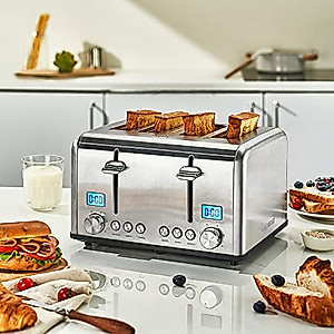 REDMOND 4 Slice Toaster, Countdown Stainless Steel Toaster with Bagel, Defrost, Cancel Function, Extra Wide Slots, 6 Bread Shade Settings, 1650W, ST030