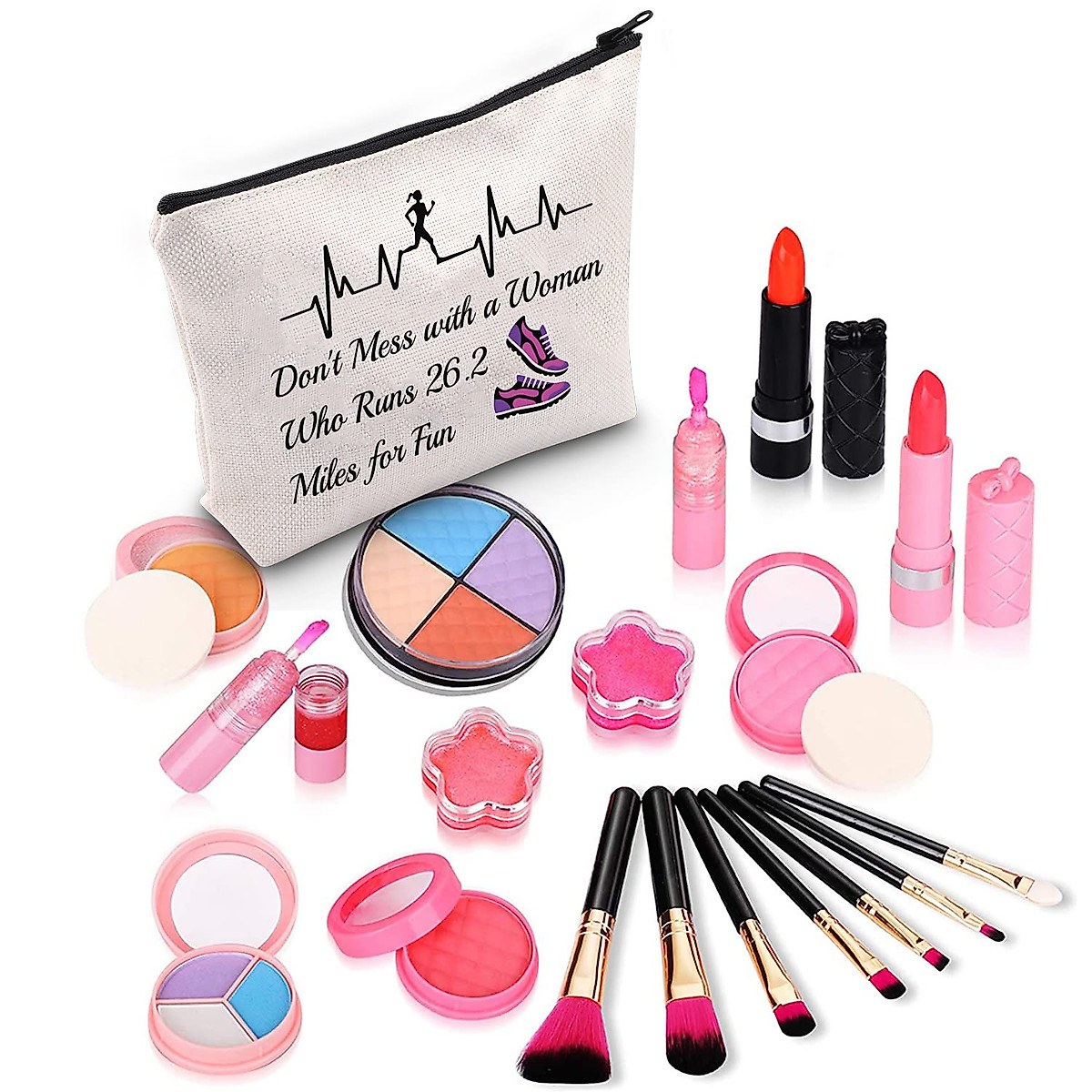 ZJXHPO Running Woman Marathon Cosmetic Bag Don't Mess With A Woman Who Runs 26.2 Miles For Fun Makeup Bag With Zipper Runner Gift (26.2 Miles)