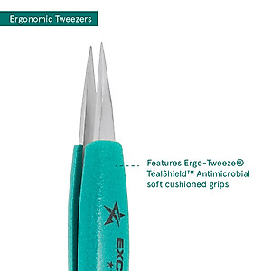 Excelta Tweezer, Straight Strong Tip Tweezers, Stainless Steel, Anti-Magnetic, Ergo-Grips, 5” Overall Length