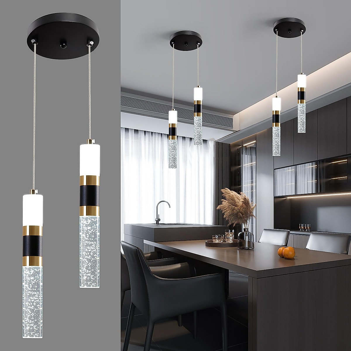 MERNUNUX 2-Light LED Pendant Lights Kitchen Island, Dimmable LED Small Pendant Lights, Modern Mini Pendant Lights, Kitchen Island Lighting Pendant Lights