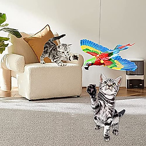 Simulation-Bird-Interactive-Cat-Toy, Flying Bird Cat Toy,Electric Toy Bird For Cats,Flashing Music Funny Cat Toy Cats Kitten Play Hunting Exercising Eliminating Boredom (Parrot1PCS) Pole not included