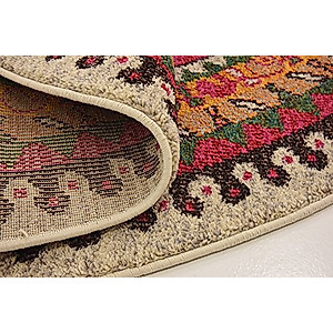 Unique Loom Sedona Collection Southwestern, Border, Over-Dyed, Animals, Tribal, Abstract Area Rug, 6 Feet, Pink/Beige