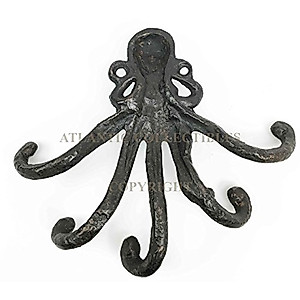 Coastal Marine Ocean Sea Giant Octopus Kraken Wall Mount Iron Coat Key Hook Hanger Treasures of Caribbean Islands