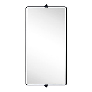 TEHOME 58 x 28'' Pivot Full Length Bathroom Vanity Mirror Black Metal Framed Full Body Tilting Beveled Vanity Mirrors Wall Mounted Floor Pivoting Mirror for Bathroom, Living Room