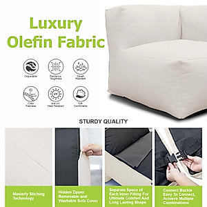 ANNYH Modern Calaluna 5Pc OUTDOOR Furniture Sectional Conversation Set- COMBINATION of 2Middle 2Corner 1Ottoman/Coffee-Expansion Foam Filling chairs-A UNIQUE Modular Contemporary Sofa (Sand Beige)