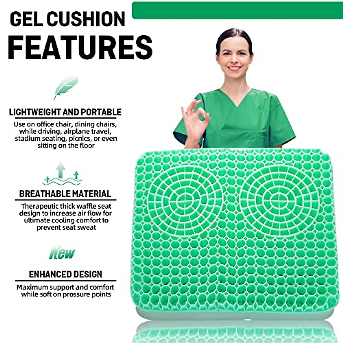 SIXAQUAE Gel Seat Cushion for Long Sitting,Double-Layer Chair Cushions for Office Chair and Truck Drivers.Back, Sciatica, Hip, Tailbone Pain Relief Cushion.Egg Seat Chair Cushion for Wheelchair.