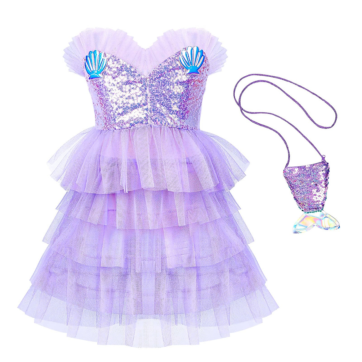 Jeowoqao Mermaid Princess Dress Up Costume, Girls Dress Up Pretend Play Clothes Gift 13Pcs Princess Costume for Little Girls Age 3-6 Years