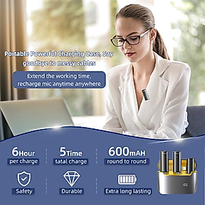 Wireless Lavalier Microphone for iPhone iPad with Charging Case - 2 Pack Lapel Mic Plug-Play, Auto-Sync and Noise Reduction for YouTube/TikTok/Video Recording/Interview/Live Stream, 600mAh battery