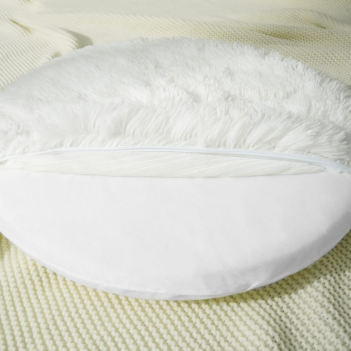 Espiraio Seat Cushion, Super Soft Comfortable Round Cushion, Non-Slip Fluffy Chair Cushion, Plush Chair Cover Chair Pads, Home Decor Cushions for Bedroom Sofa and Stools Floor Cushion 20 Inch White
