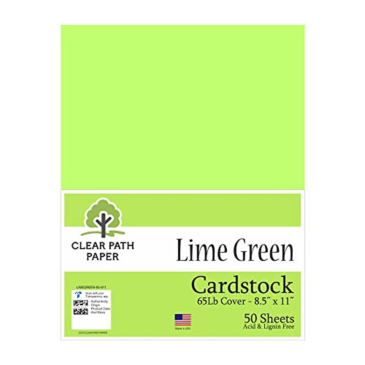 Lime Green Cardstock - 8.5 x 11 inch - 65Lb Cover - 50 Sheets - Clear Path Paper