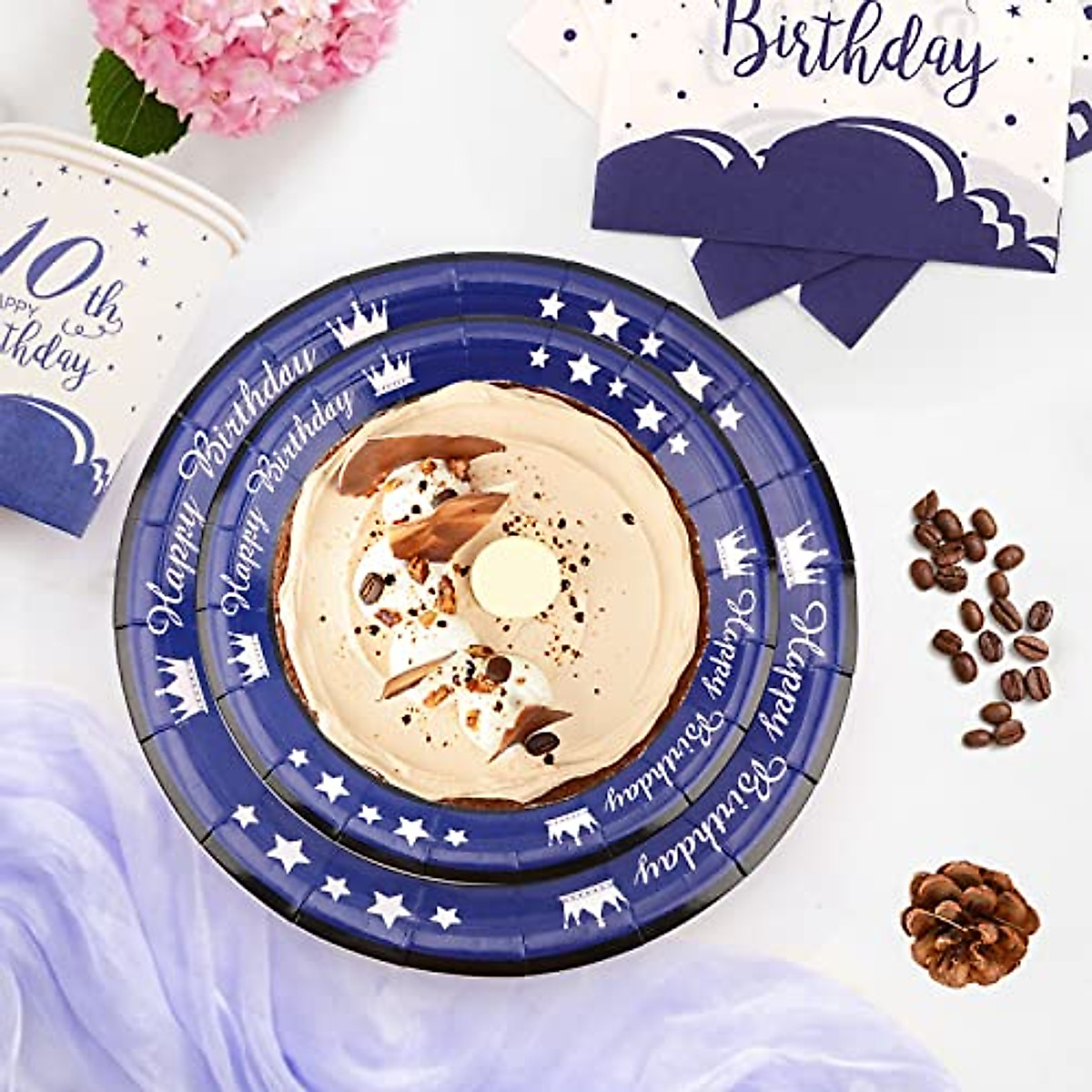 10th Birthday Decorations for Boys Girl, 96pcs Happy Birthday Plates and Napkins Navy Blue Party Tableware Set Party Supplies Paper Plates Napkins Cups 10th Birthday Plates - Serves 24 Guests