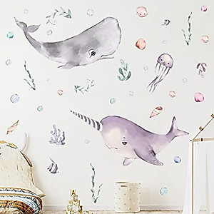 Big Fish Wall Stickers Dreamy Whale Wall Decals for Nursery Wall Decor Fairy Room Wall Stickers Peel and Stick Kids Decals for Girls Bedroom Living Room Wall Decor
