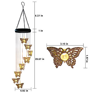 Solar Butterfly Wind Chimes Outdoor Hanging - Solar Butterfly Lights Waterproof Warm LED Garden Patio Yard Butterfly Decor Gifts for Woman Wife Mother
