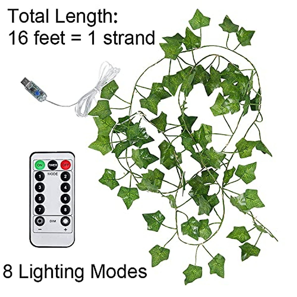 21 Feet Fake Vines with 50 LED USB Powered String Lights, Artificial Plants, Room Decor, Hanging Fake Ivy Greenery Garland Plants,Fake Leaves for Balcony Decor/Wall Decor/Garden Decor/Patio Decor