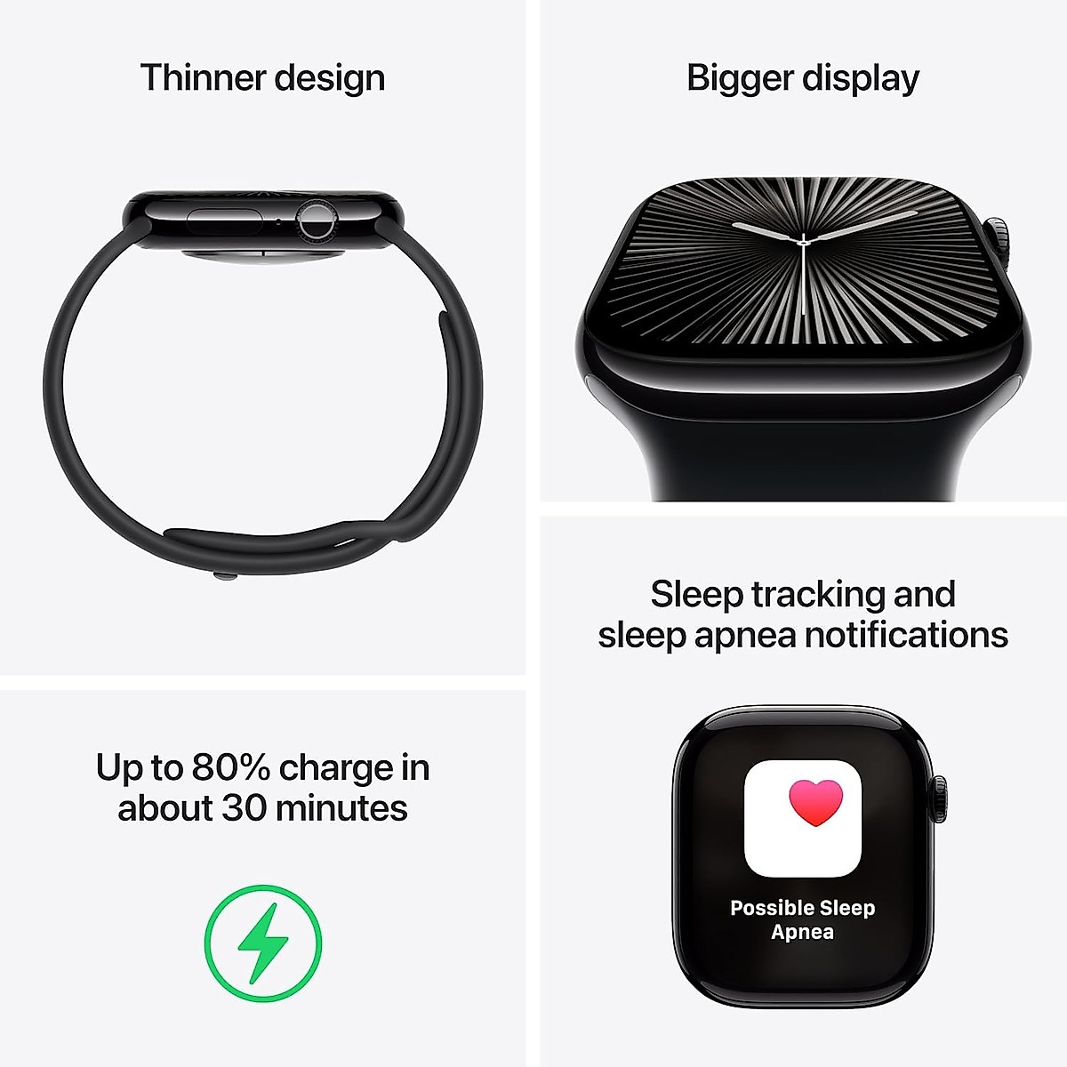 Apple Watch Series 10 [GPS + Cellular, 46mm] - Jet Black Aluminum Case with Black Sport Band, S/M (Renewed)